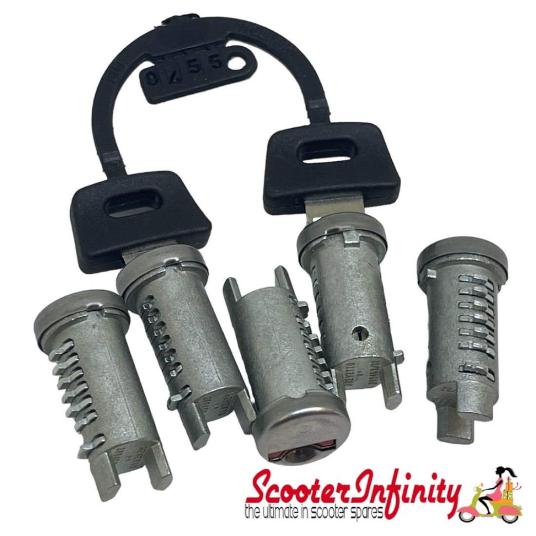 5 Lock & Barrel Set (5 Barrels, 2 Keys) (Vespa PK50S, PK100S, PK125S)