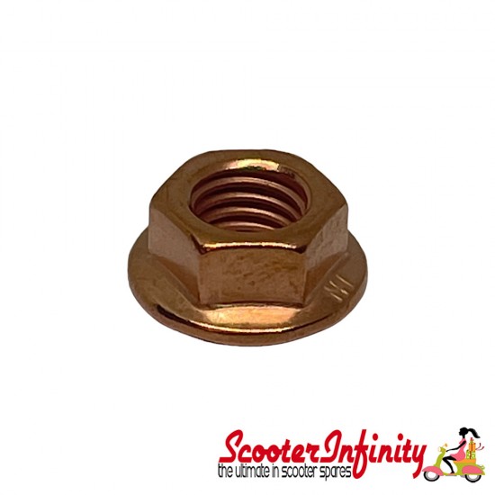 Exhaust Outlet / Manifold Nut (M7x1 mm - Copper, with edge) (PIAGGIO ...