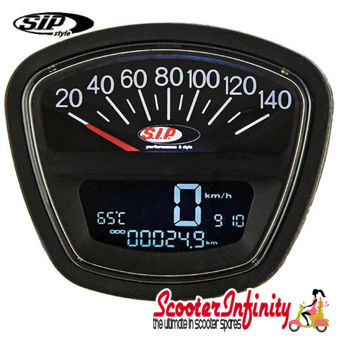 SIP Digital Speedo / Rev Counter *NEW V2.0* (Black Face) (Lambretta DL ...