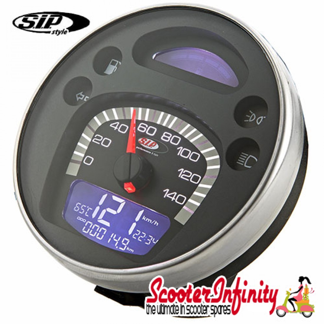SIP Digital Speedo / Rev Counter *NEW V2.0* (Black Face) (Vespa PX/MY ...